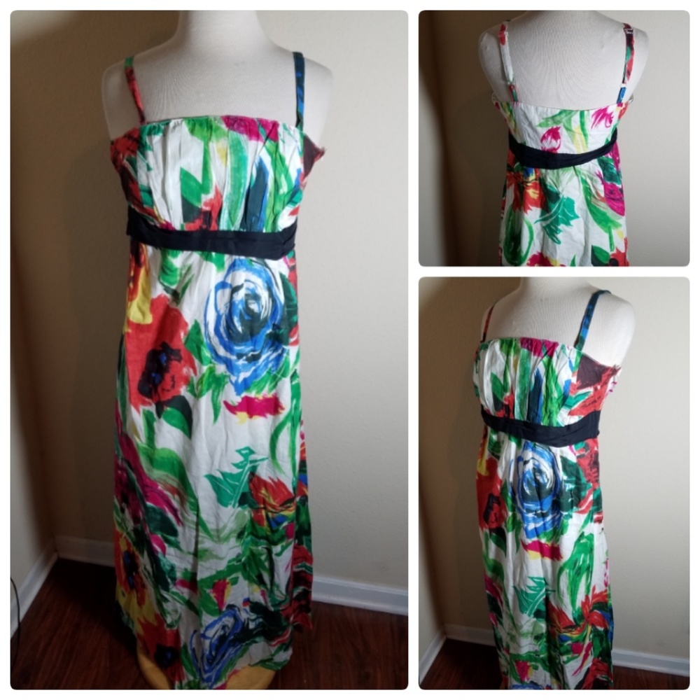 Mlle Gabrielle Floral Cotton Empire Maxi Dress - Gem